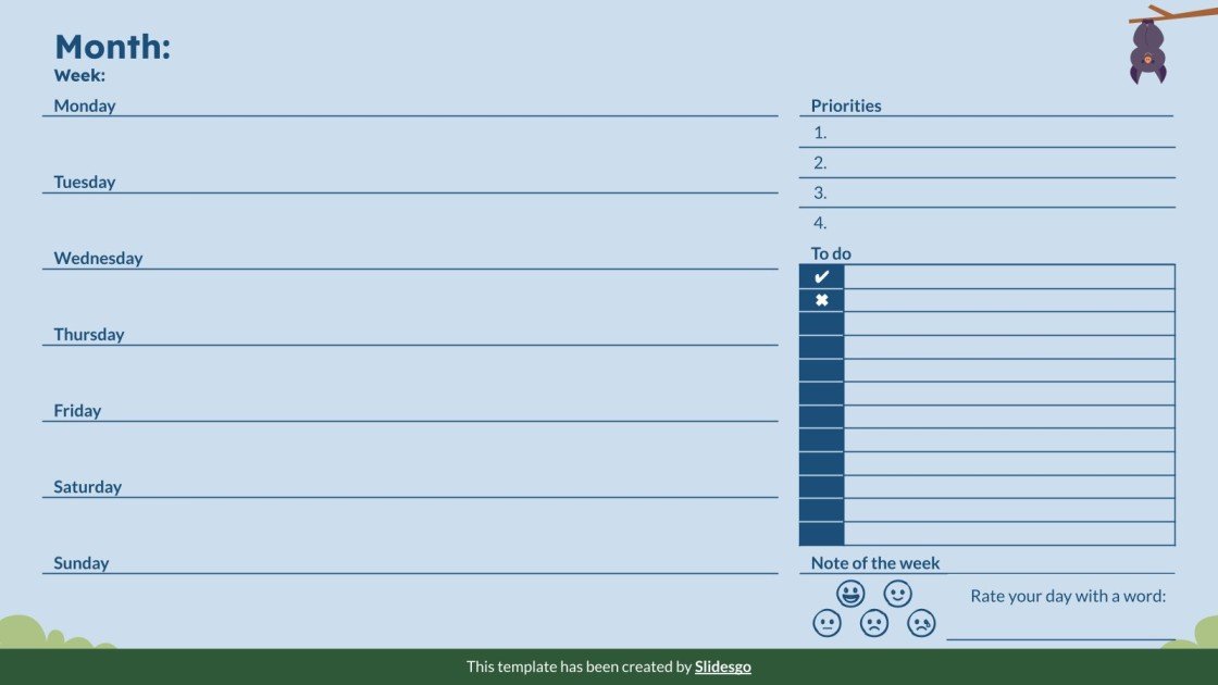 Bat Weekly Planner for Elementary | Google Slides & PPT