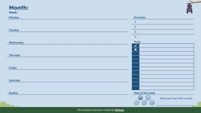 Bat Weekly Planner for Elementary | Google Slides & PPT