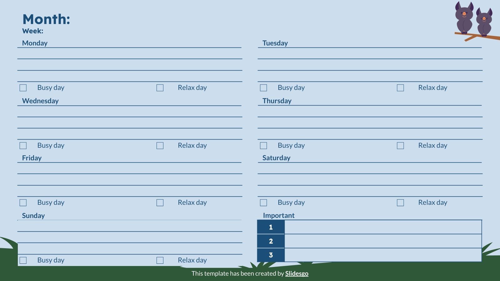 Bat Weekly Planner for Elementary | Google Slides & PPT