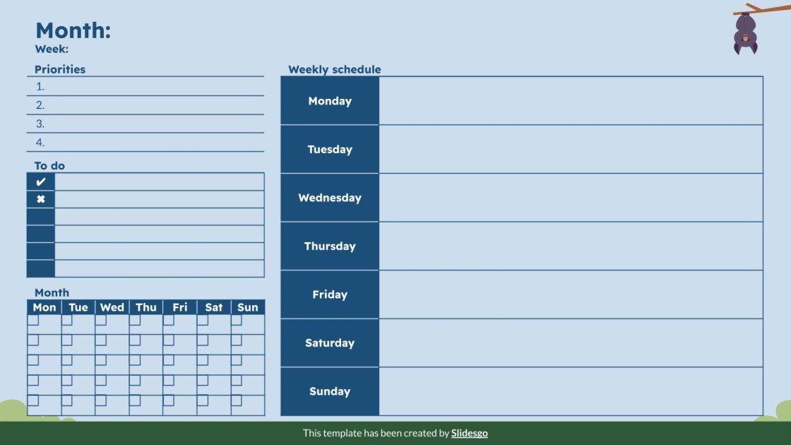 Bat Weekly Planner for Elementary | Google Slides & PPT