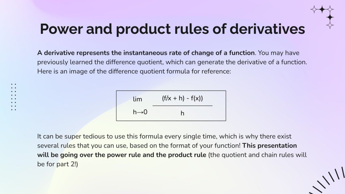 Rules for Evaluating Derivatives | Google Slides & PPT