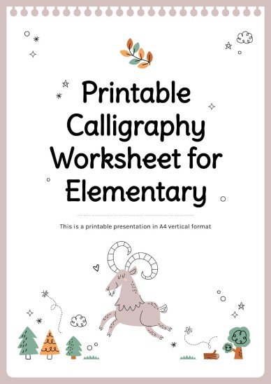 Printable Calligraphy Worksheet for Elementary