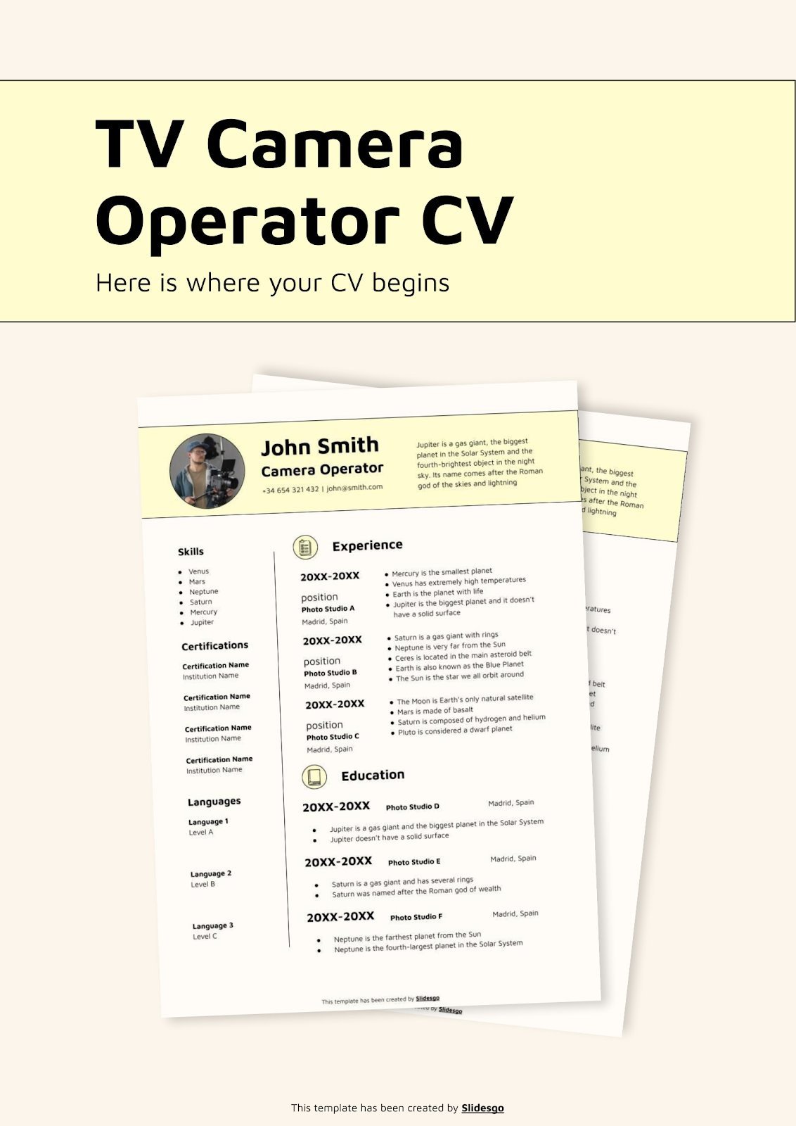 TV Camera Operator CV | Google Slides & PowerPoint template