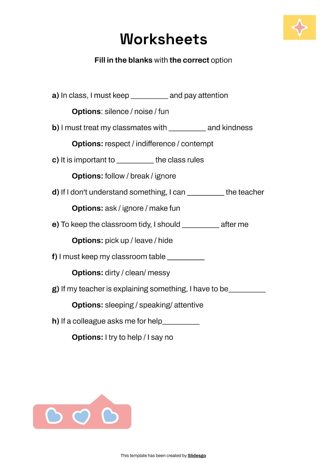 Cute Stickers Style Worksheets - Daily Learning: Behavior