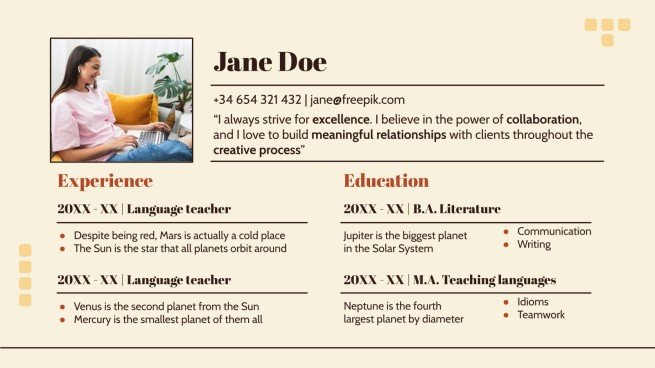 Language Teacher Portfolio | Google Slides & PowerPoint