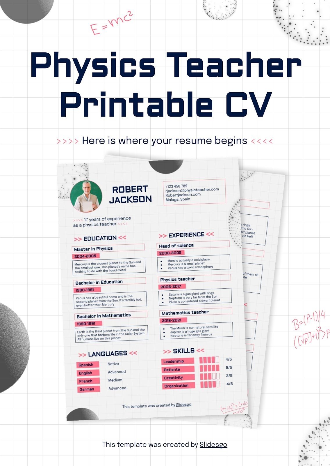 Physics Teacher Printable CV | Google Slides & PowerPoint