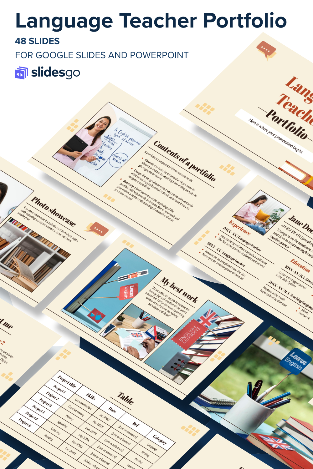 Language Teacher Portfolio | Google Slides & PowerPoint