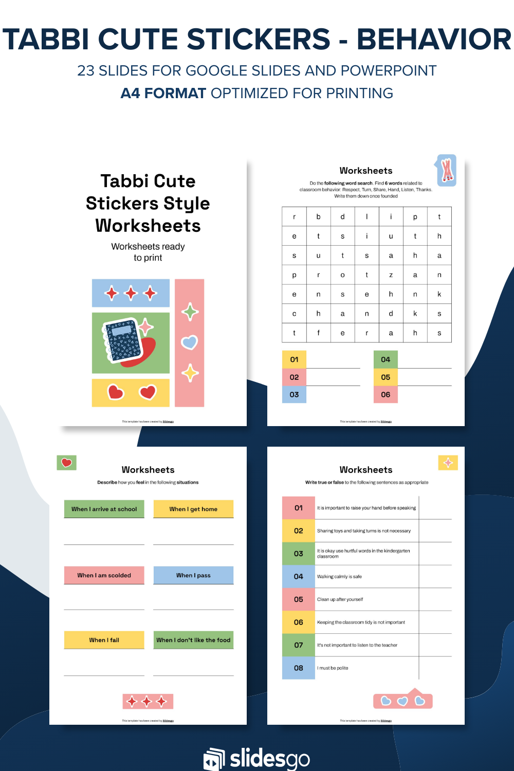 Cute Stickers Style Worksheets - Daily Learning: Behavior