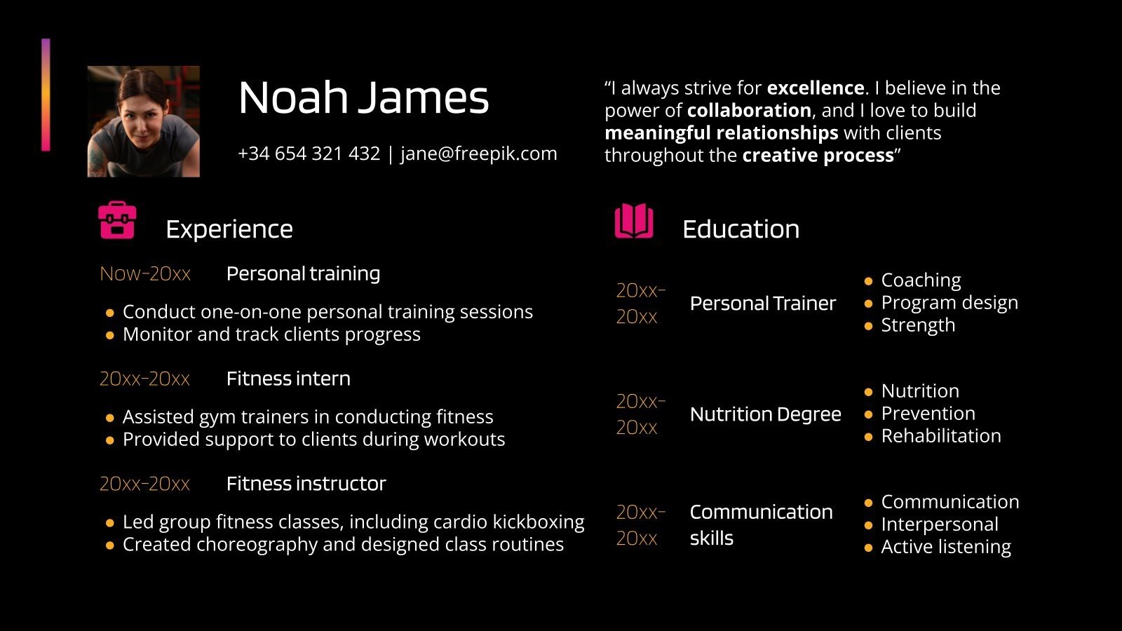 Fitness Gym Trainer Portfolio | Google Slides & PowerPoint