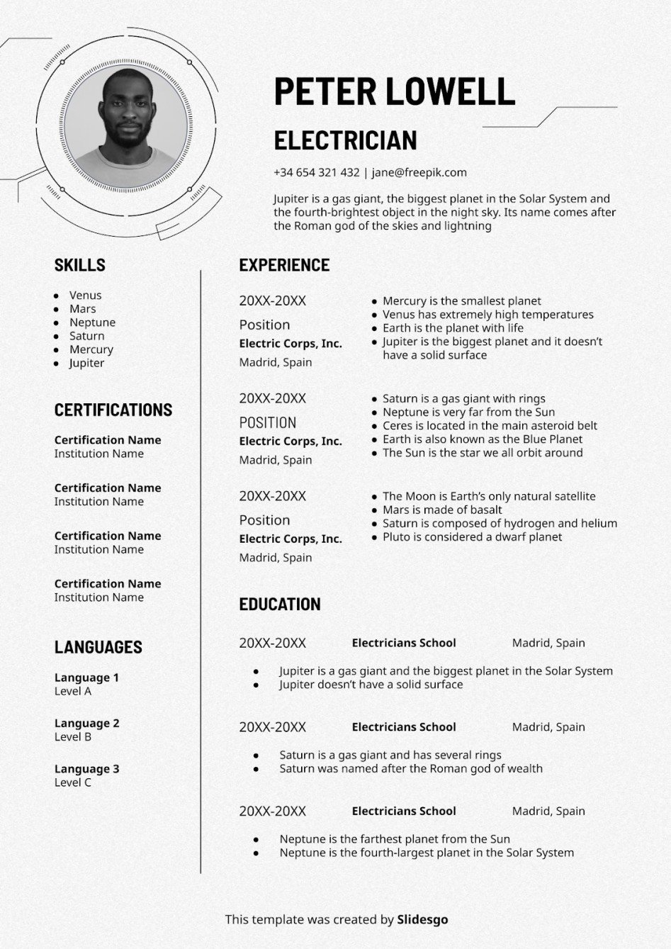 Electrician Printable CV | Google Slides & PowerPoint