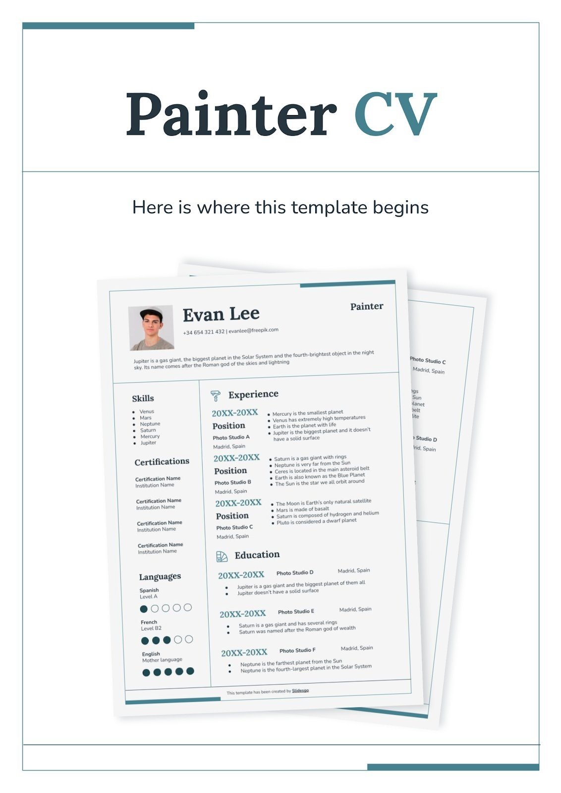 CV de pintor | Plantilla de Google Slides y PowerPoint