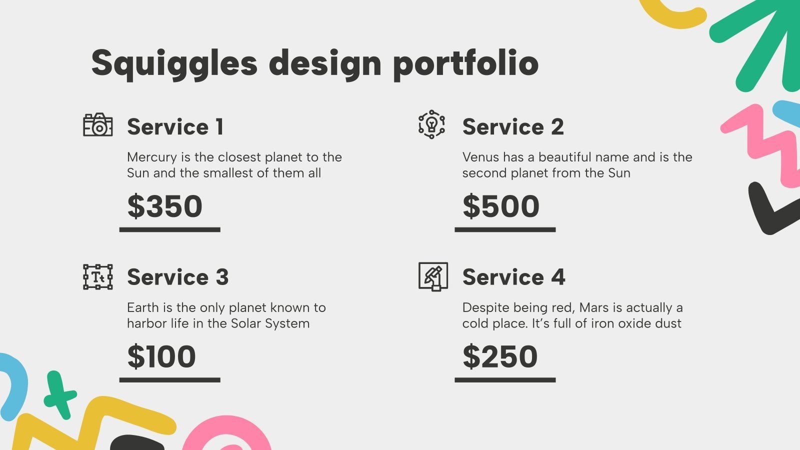 Squiggles Design Portfolio Infographics | Google Slides