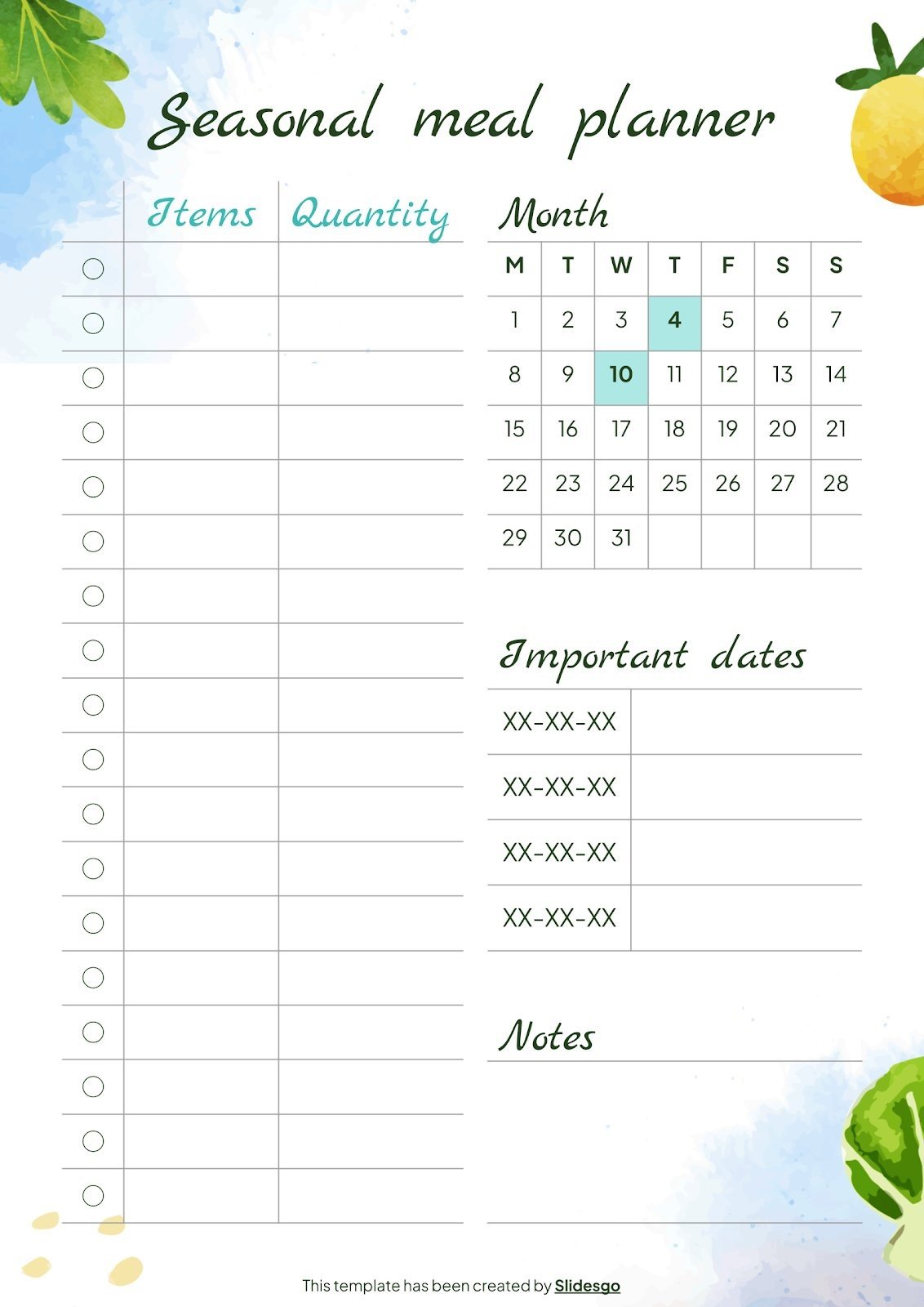 Seasonal Meal Planner | Google Slides & PowerPoint
