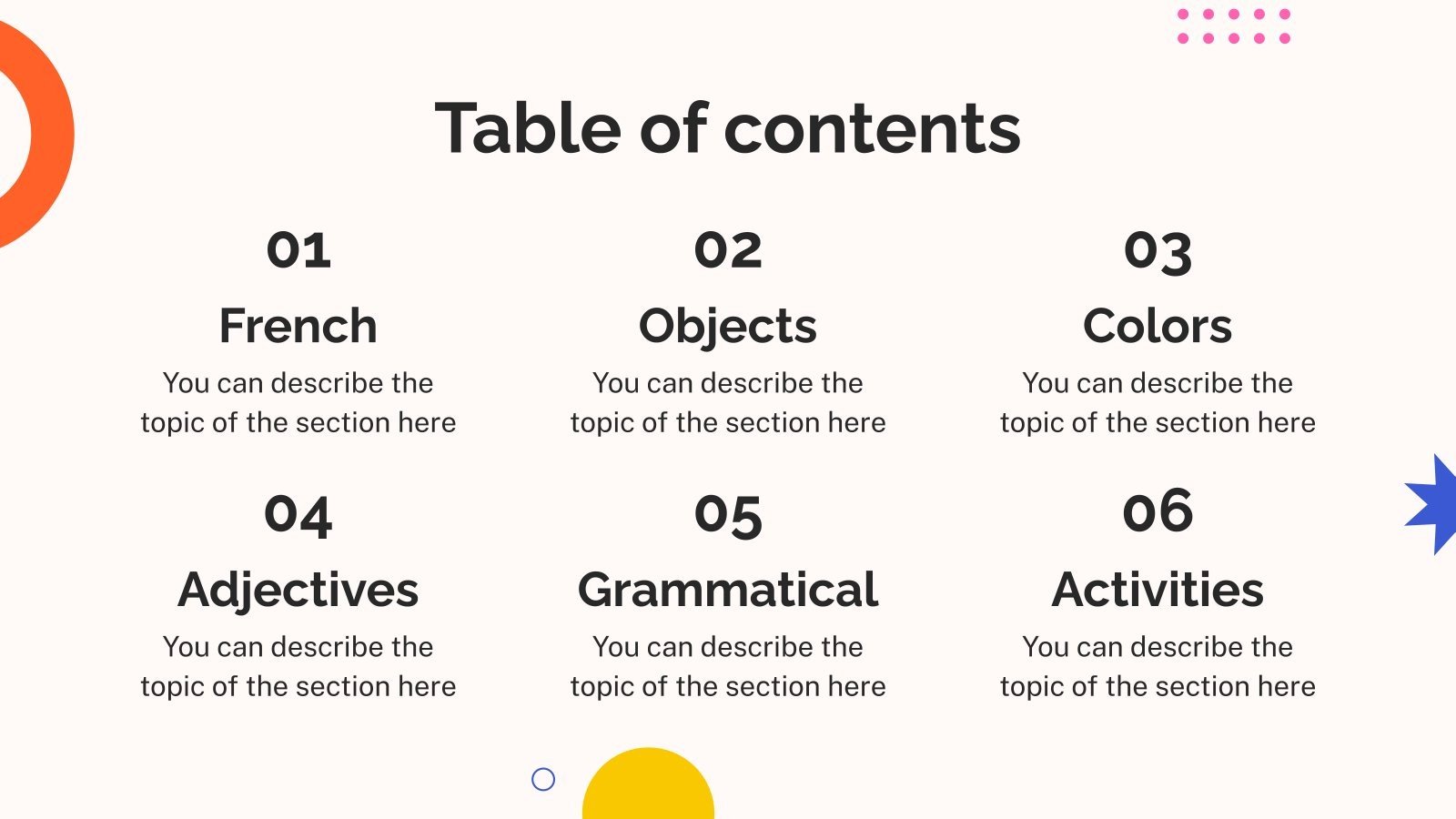 Colors and Descriptions of Objects - French - 4th Grade