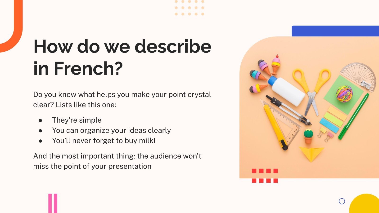 Colors and Descriptions of Objects - French - 4th Grade