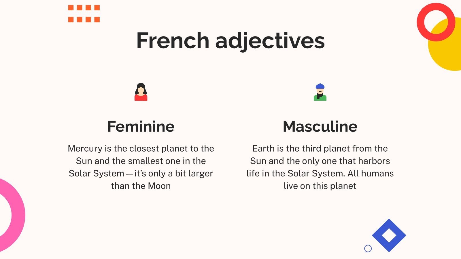 Colors and Descriptions of Objects - French - 4th Grade
