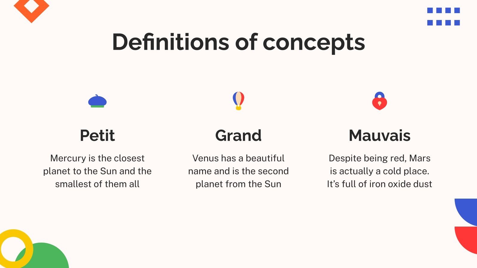 Colors and Descriptions of Objects - French - 4th Grade
