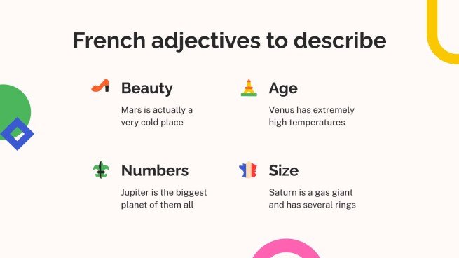Colors and Descriptions of Objects - French - 4th Grade