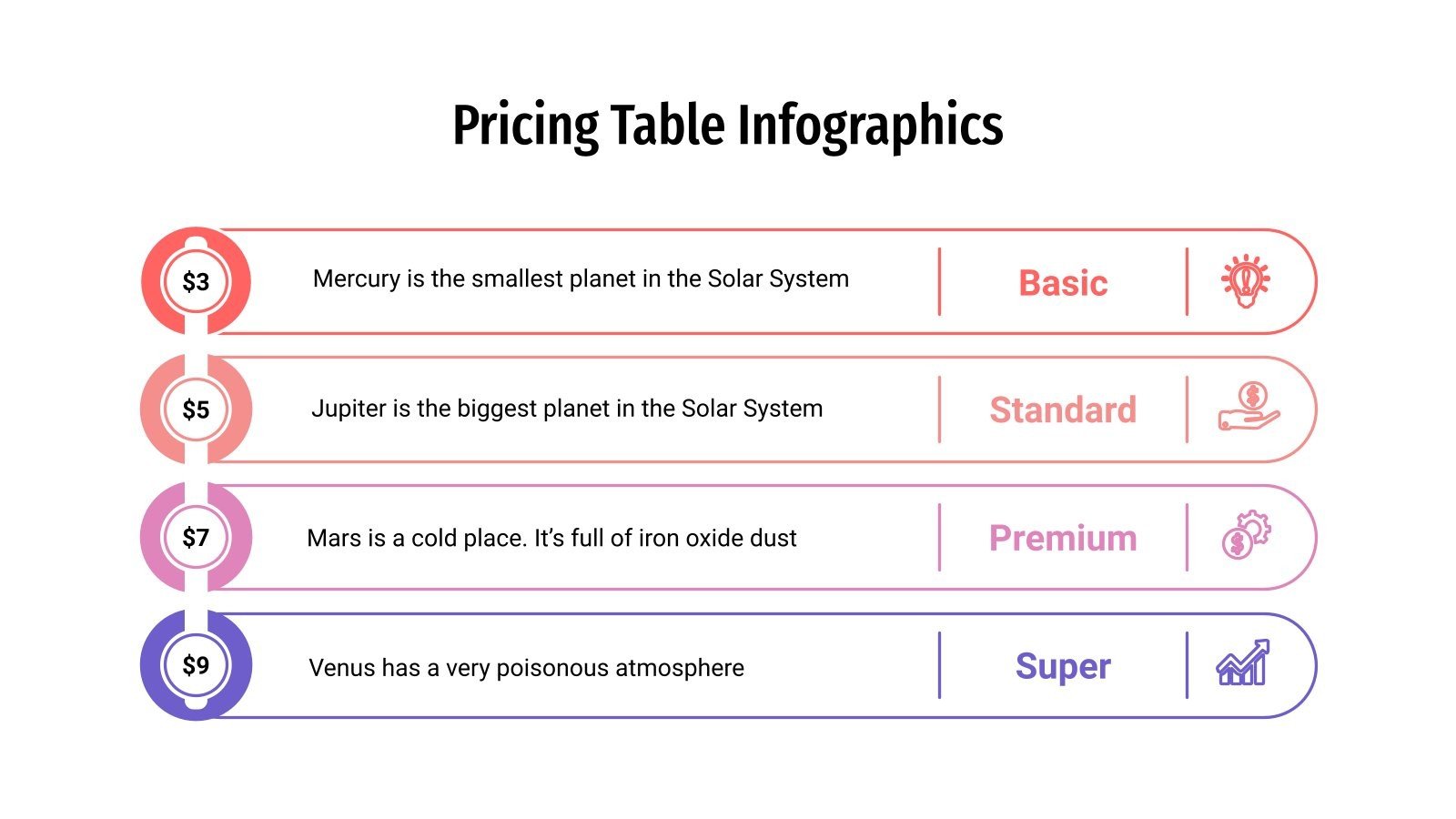 Free Pricing Table Infographics Google Slides & PPT template
