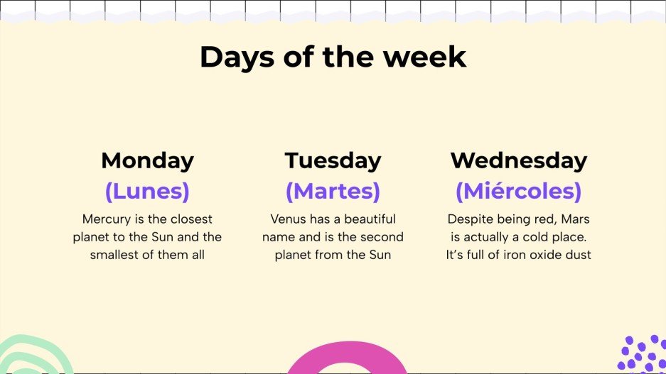 Days of the Week and Months of the Year in Spanish