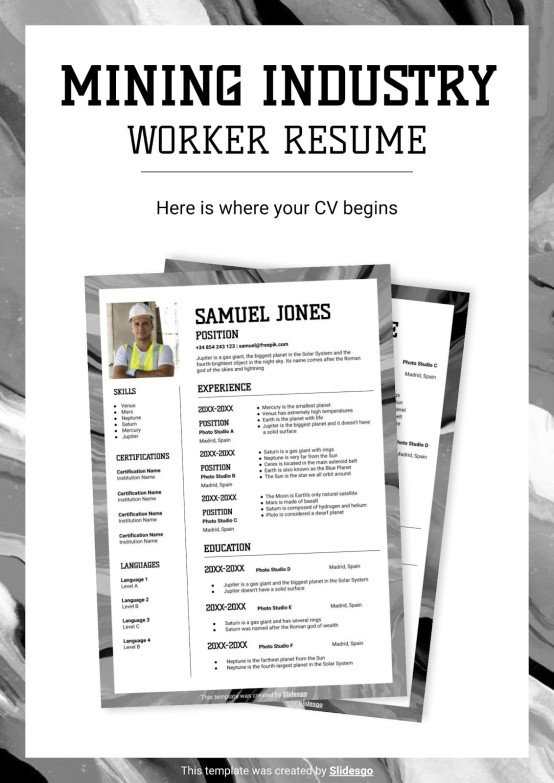 Mining Industry Worker Resume | Google Slides & PowerPoint