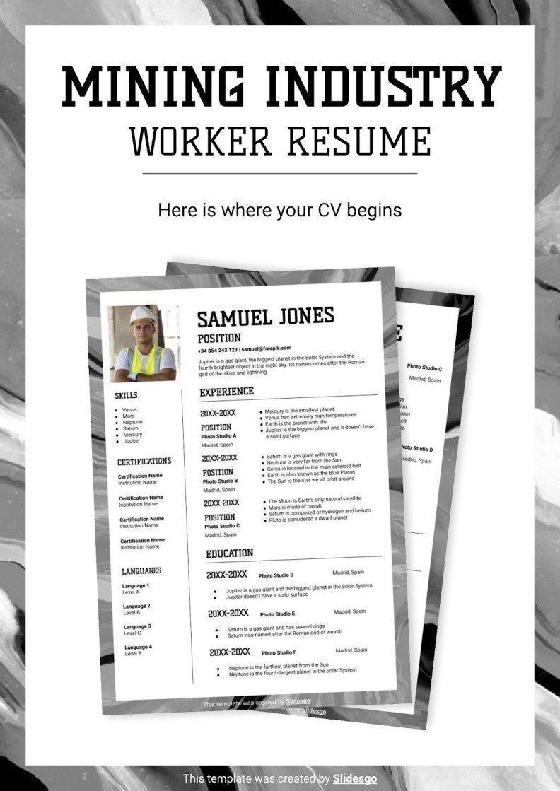 Mining Industry Worker Resume | Google Slides & PowerPoint