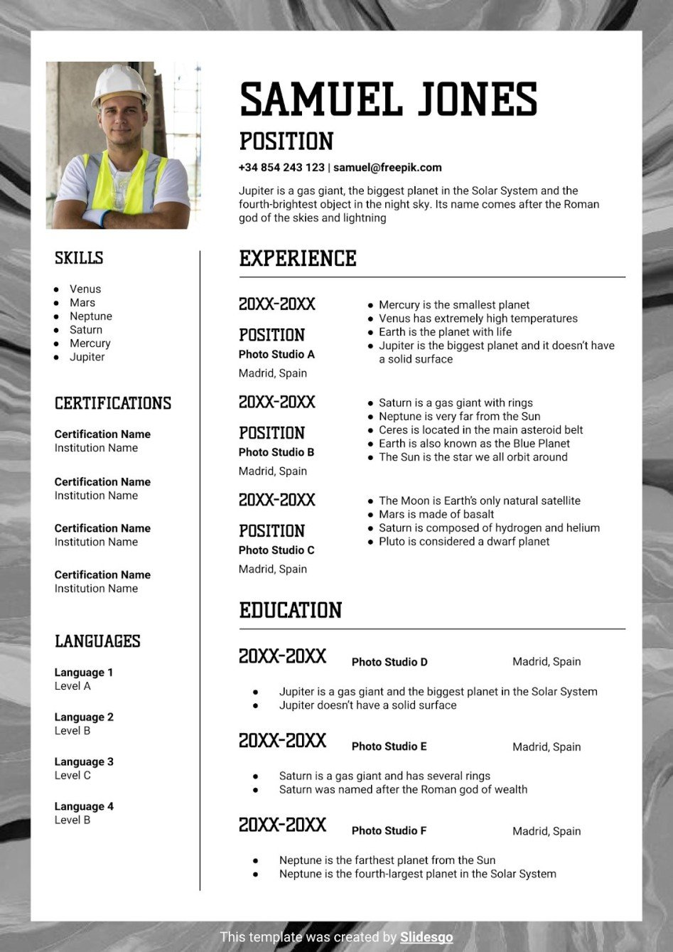 Mining Industry Worker Resume | Google Slides & PowerPoint