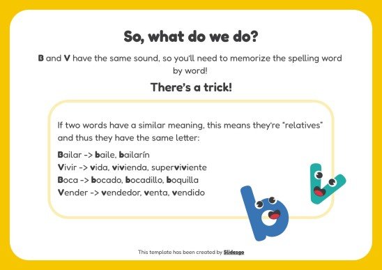 My First Letters - B, V - Spanish Class | Google Slides & PPT