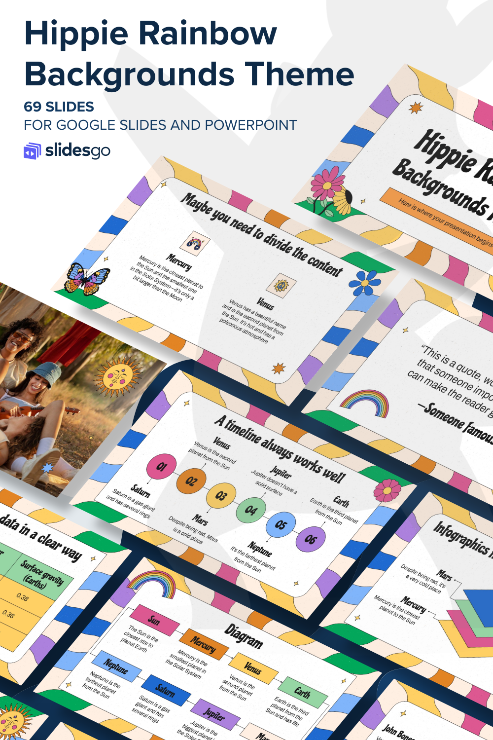 Hippie Rainbow Backgrounds Theme | Google Slides & PPT