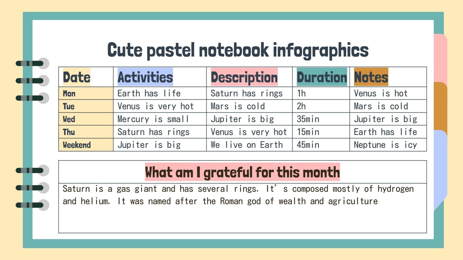 Cute Pastel Notebook Infographics | Google Slides & PPT