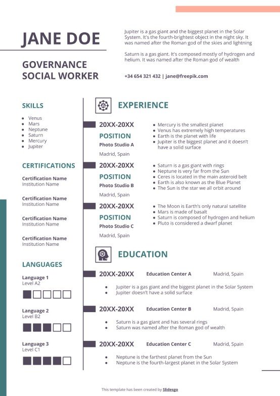 Government Social Worker CV | Google Slides & PowerPoint