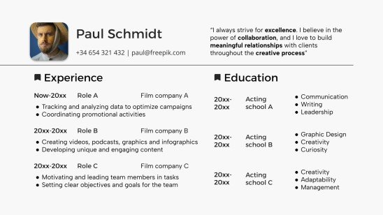 Portfólio de ator | Modelo do Google Slides e PowerPoint