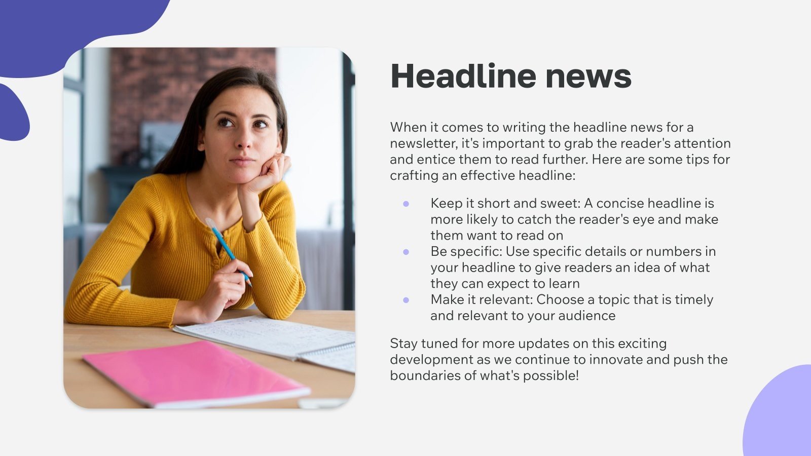 Tips for Developing Imagination Newsletter | Google Slides