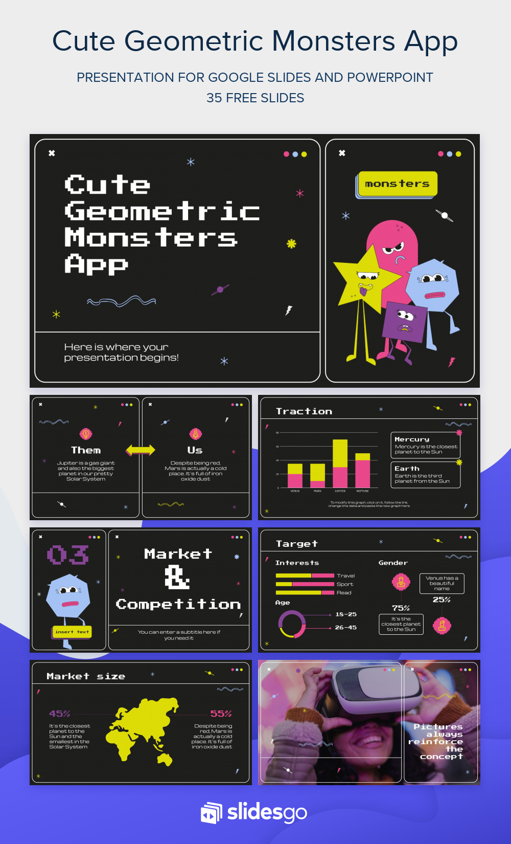 Cute Geometric Monsters App | Google Slides and PPT template