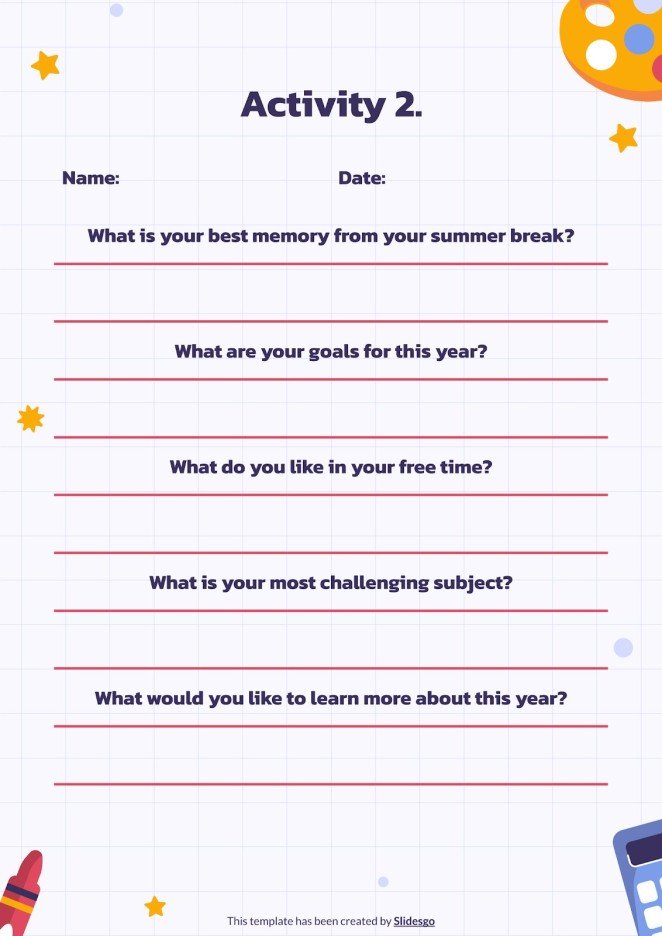 Beginning of the Year Writing Activity for Elementary