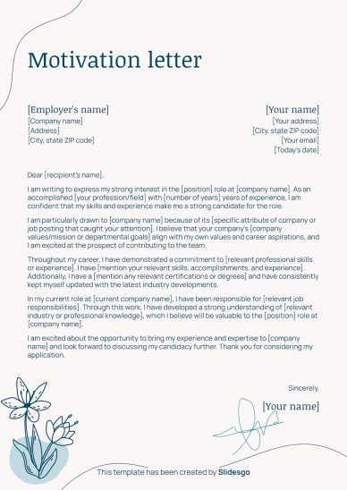 Elegant and Linear Motivation Letters for Job Applications