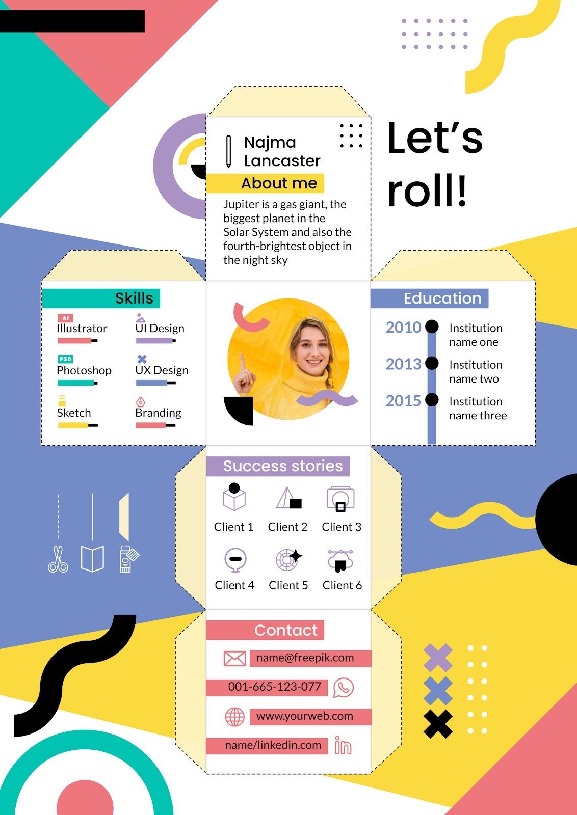 Printable CV Cube: Graphic Designer | Google Slides & PPT