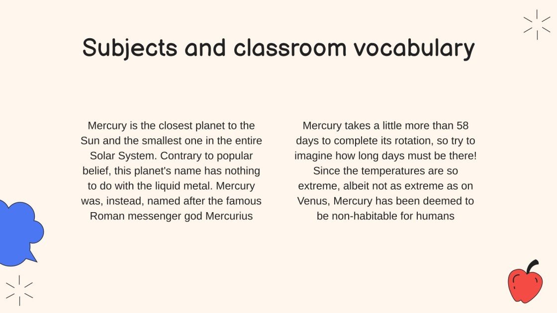 Subjects and Classroom Vocabulary - French - 6th Grade