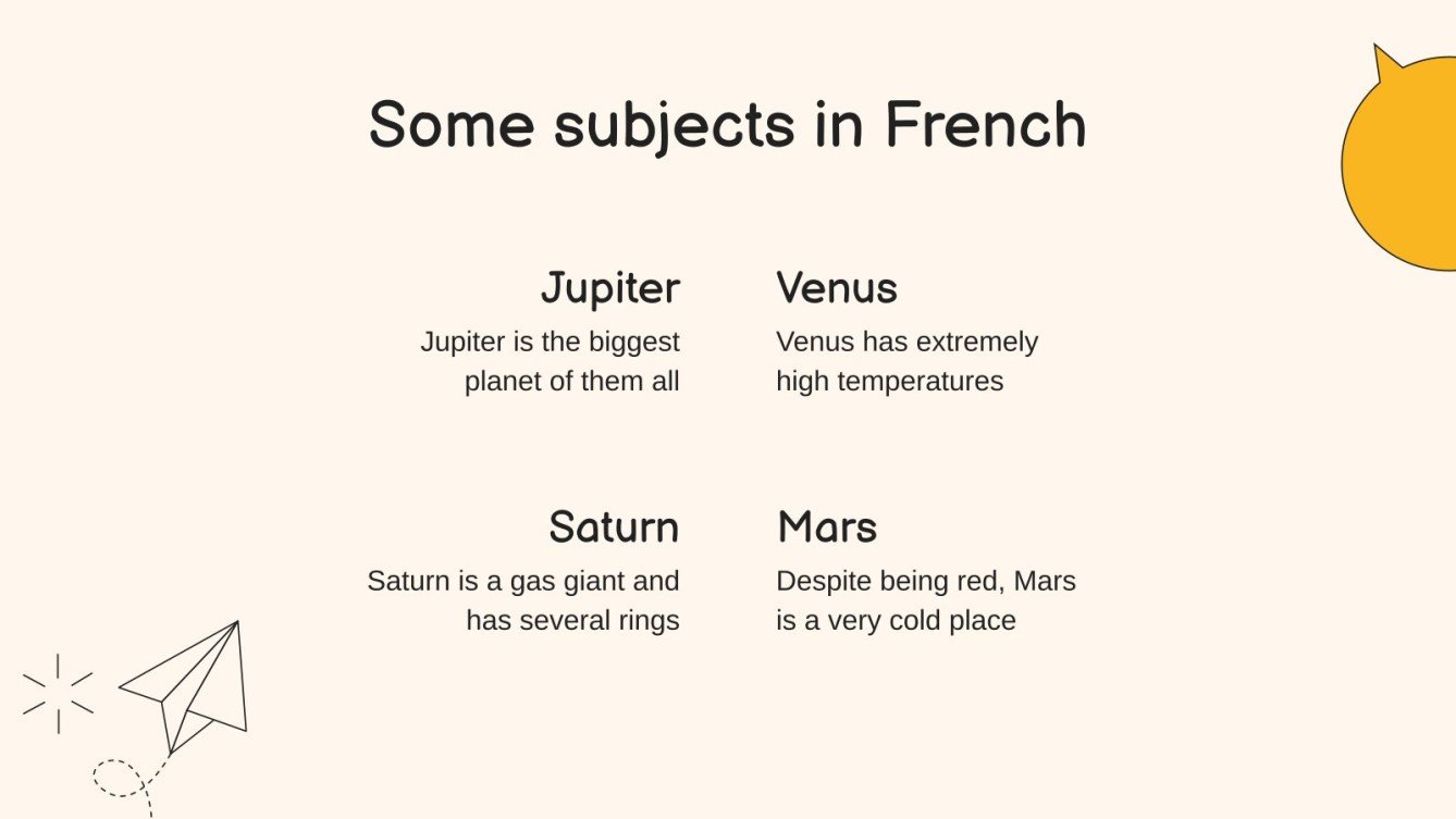 Subjects and Classroom Vocabulary - French - 6th Grade