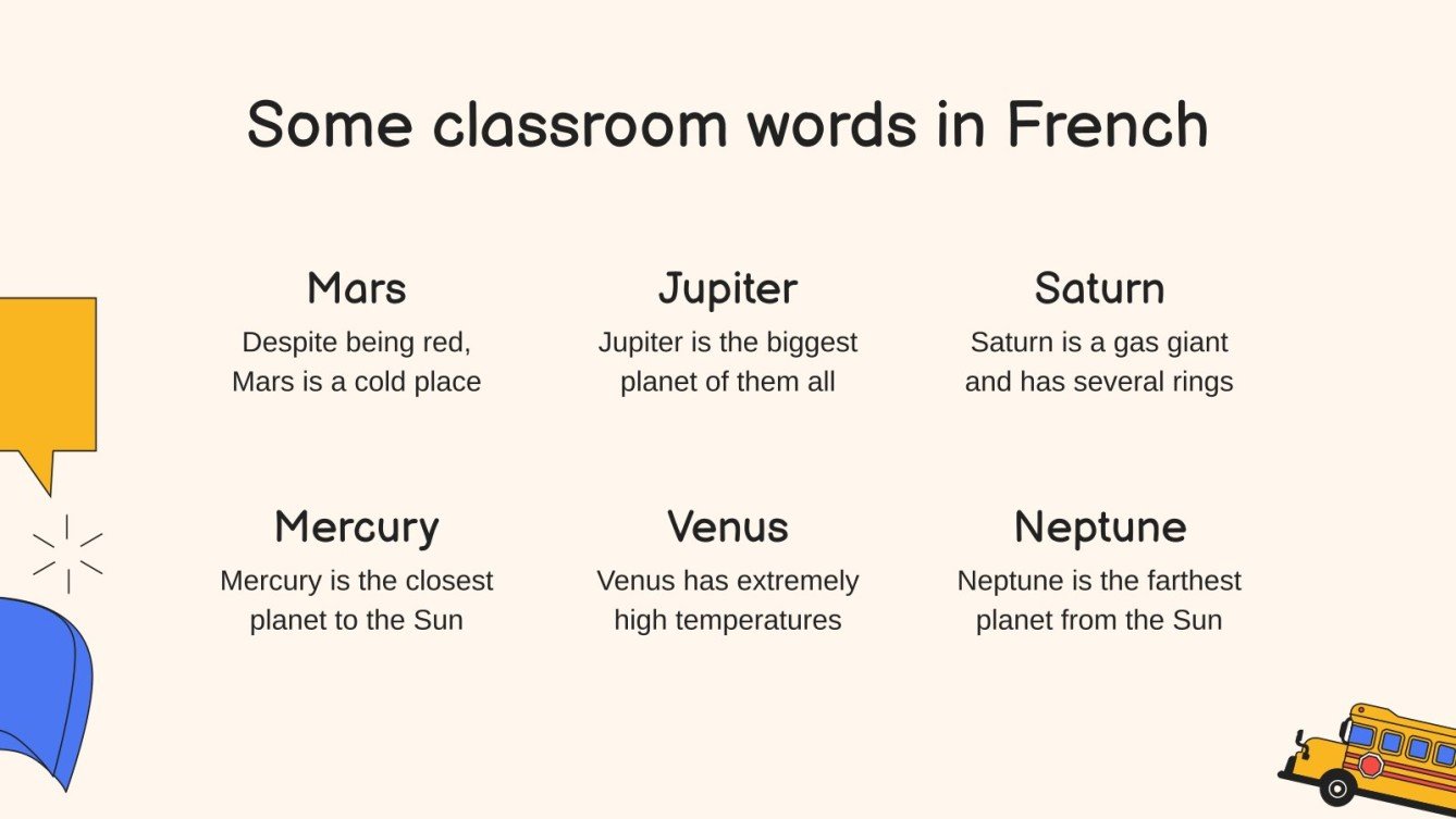 Subjects and Classroom Vocabulary - French - 6th Grade