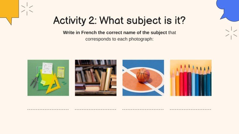 Subjects and Classroom Vocabulary - French - 6th Grade