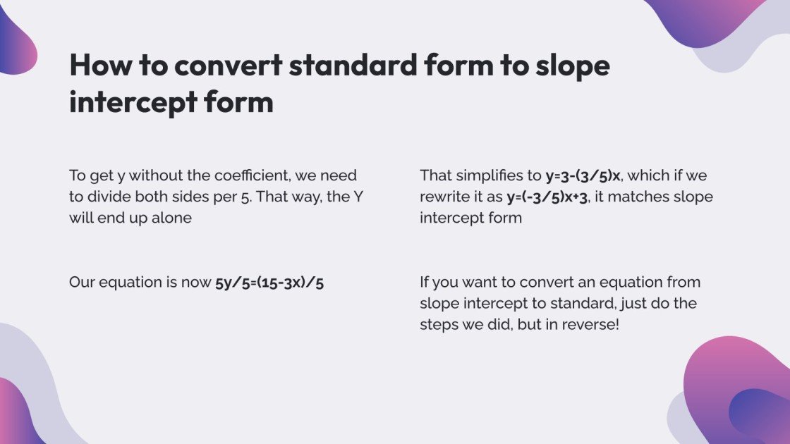 How to Convert Standard Form to Slope Intercept Form