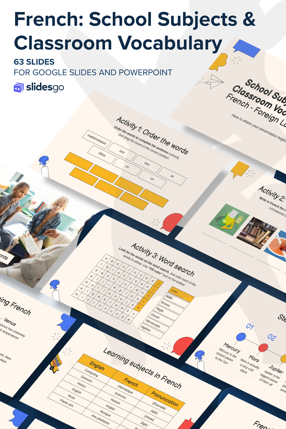 Subjects and Classroom Vocabulary - French - 6th Grade