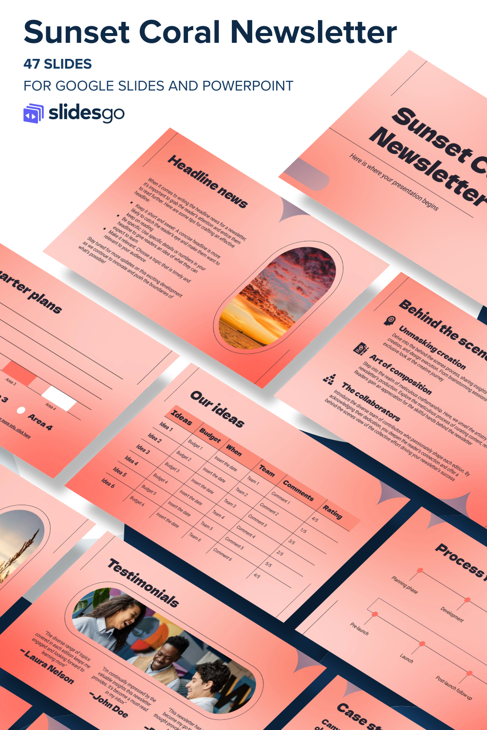 Sunset Coral Newsletter | Google Slides & PowerPoint