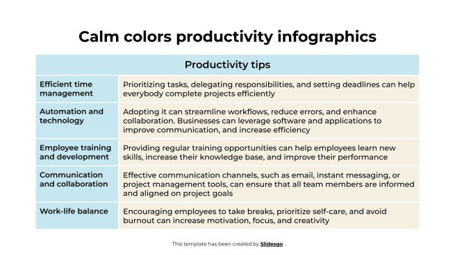 Calm Colors Productivity Infographics | Google Slides & PPT