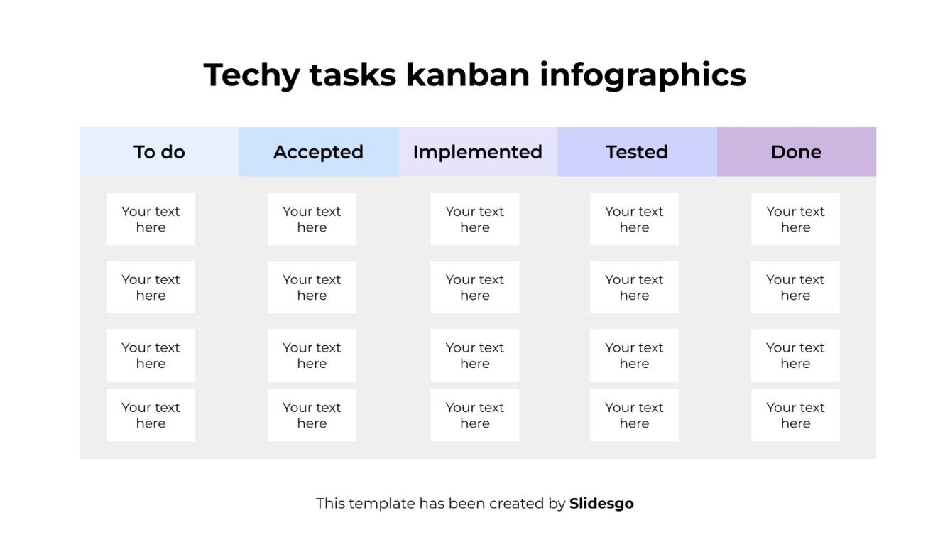 Techy Tasks Kanban Infographics | Google Slides & PPT