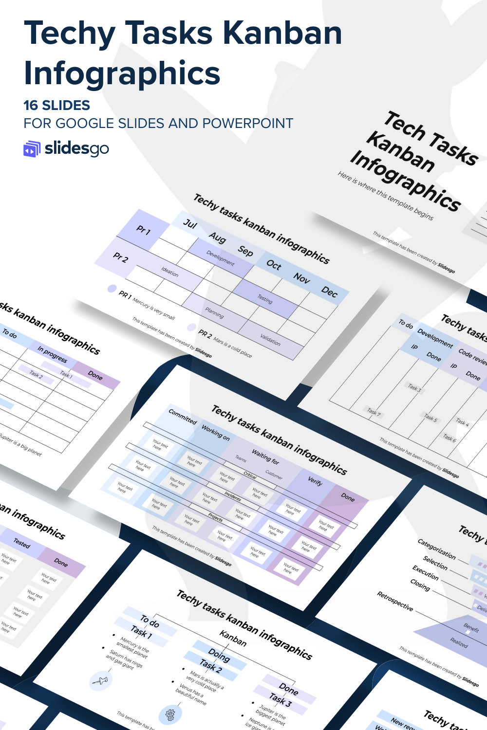 Techy Tasks Kanban Infographics | Google Slides & PPT