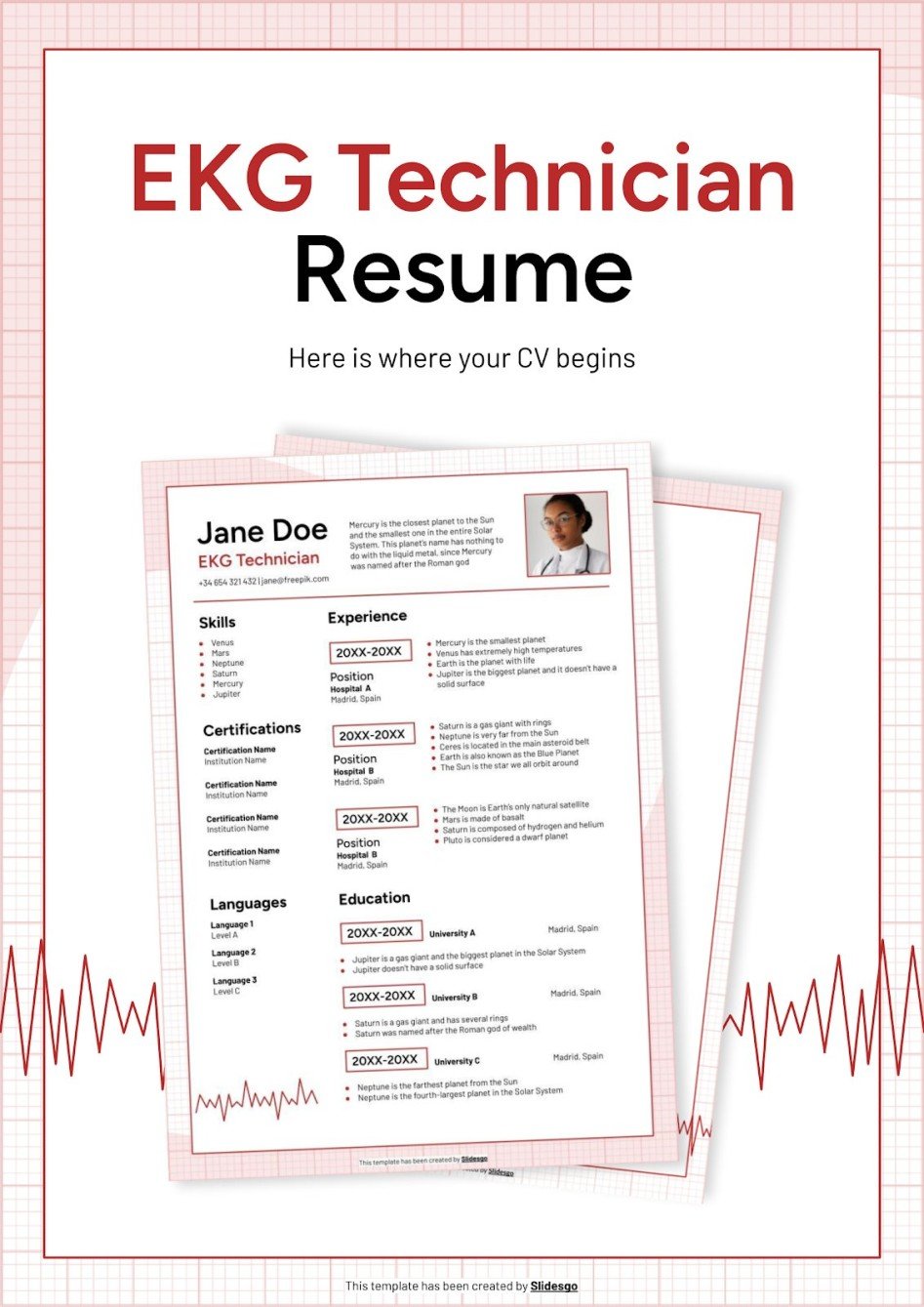 CV de técnico de eletrocardiograma | Google Slides e PPT