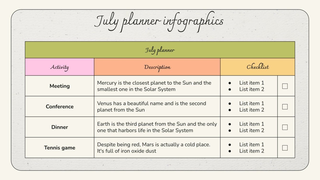 July Planner Infographics | Google Slides & PowerPoint