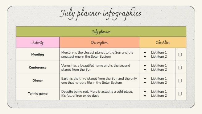July Planner Infographics | Google Slides & PowerPoint